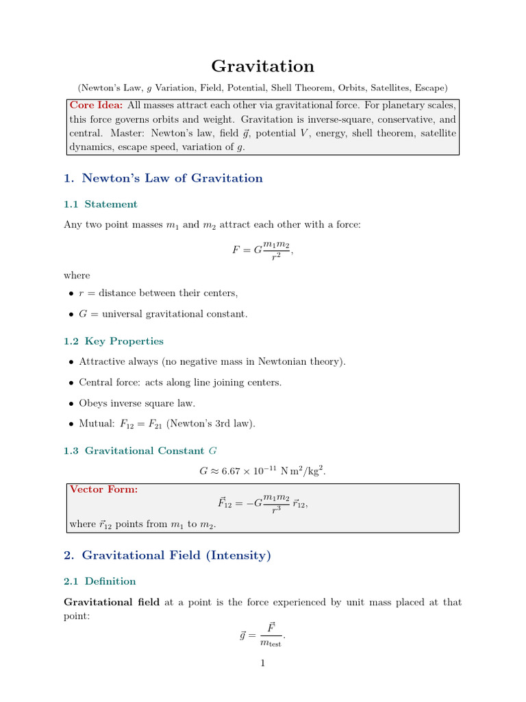 Understanding Gravitation Concepts | PDF | Newton's Law Of Universal ...