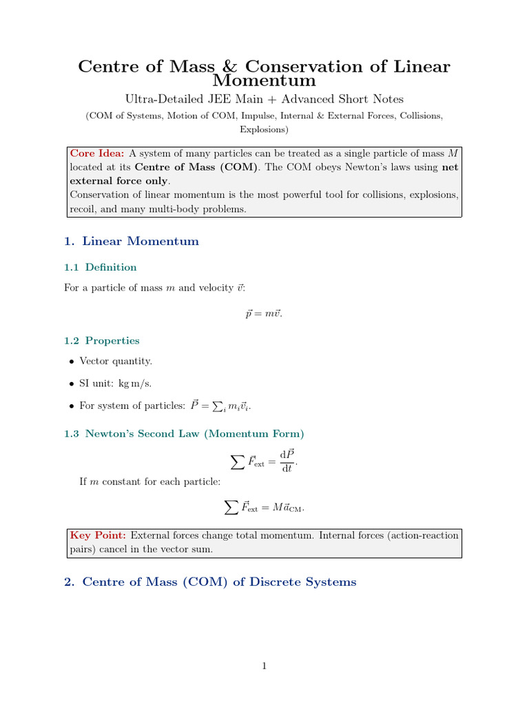 Centre of Mass | PDF | Momentum | Force
