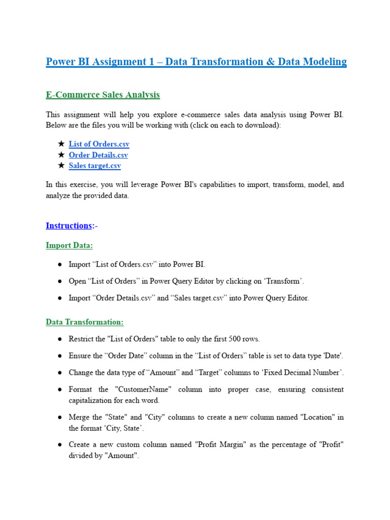 Power BI Assignment 1 - Data Transformation and Data Modeling | PDF | Comma Separated Values ...