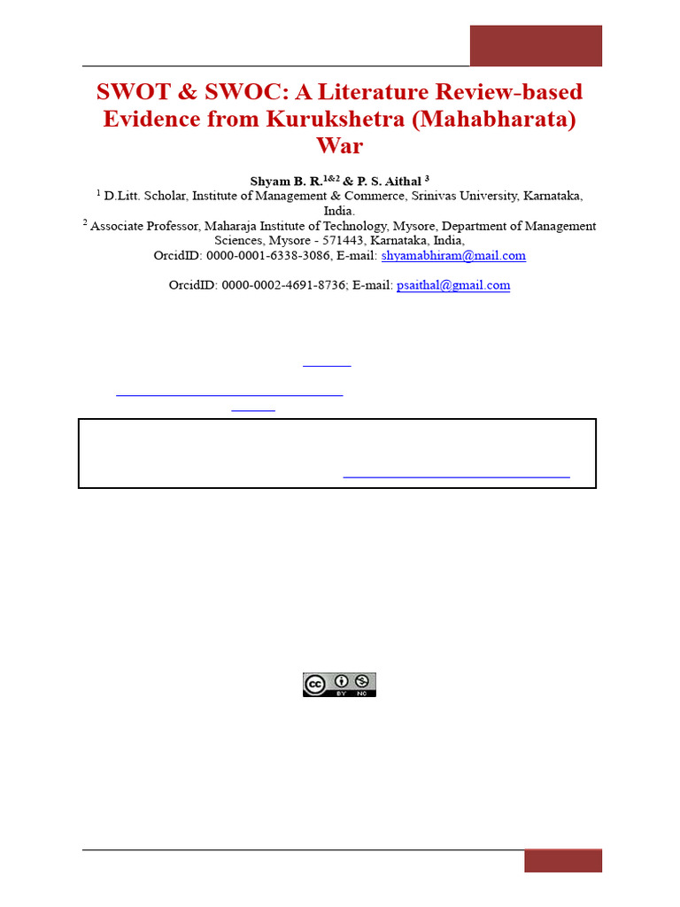 SWOT & SWOC: A Literature Review-Based Evidence From Kurukshetra ...