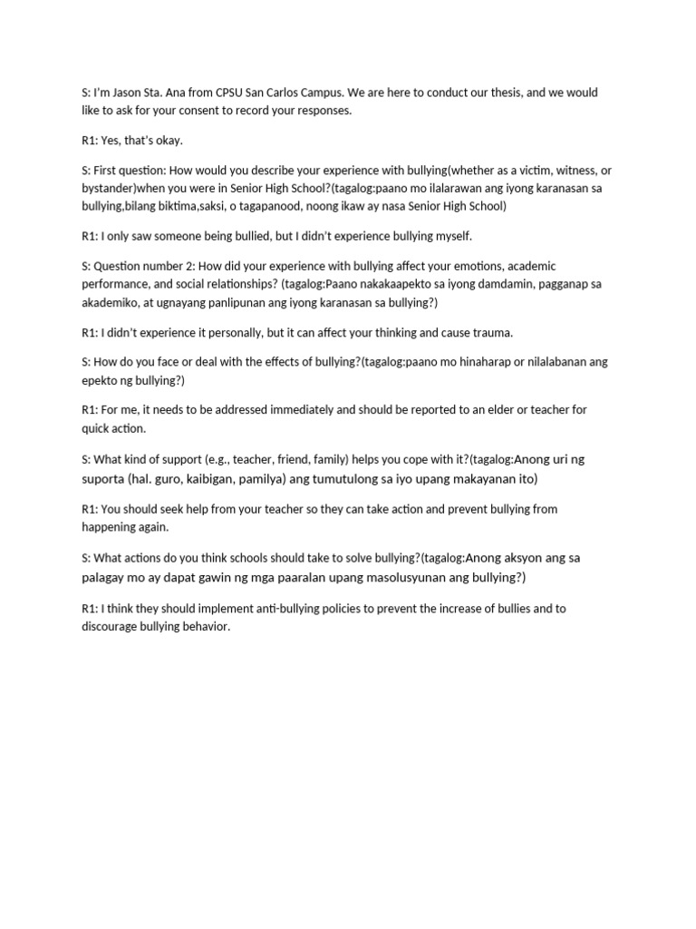 Interview Bdu | PDF | Bullying | Tagalog Language
