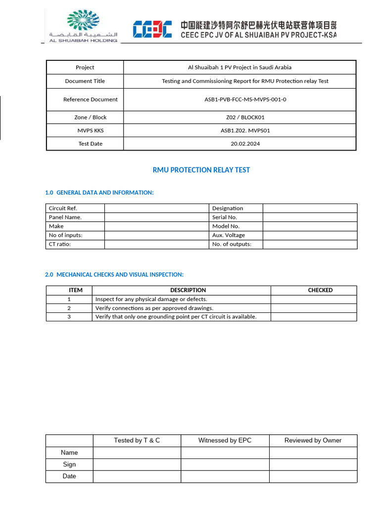 RMU Protection Relay Test Report | PDF | Relay | Electrical Components