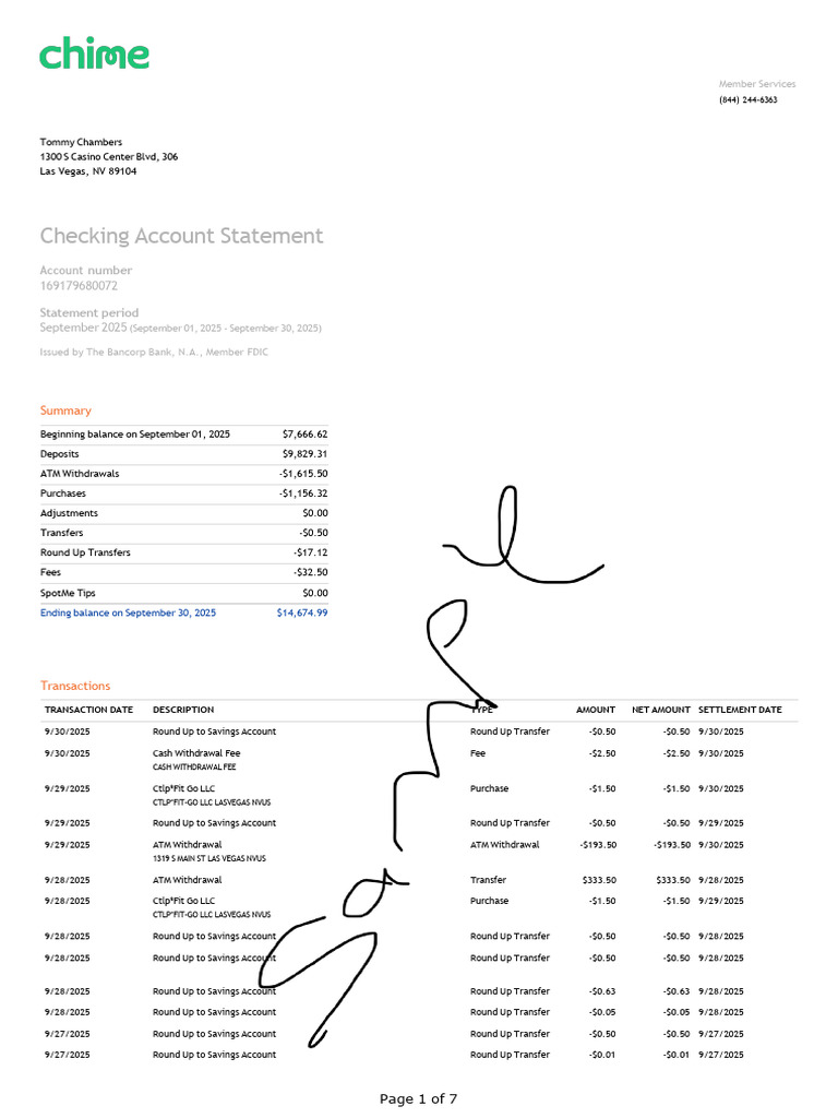 September 2025 Checking Statement | PDF | Debit Card | Visa Inc.