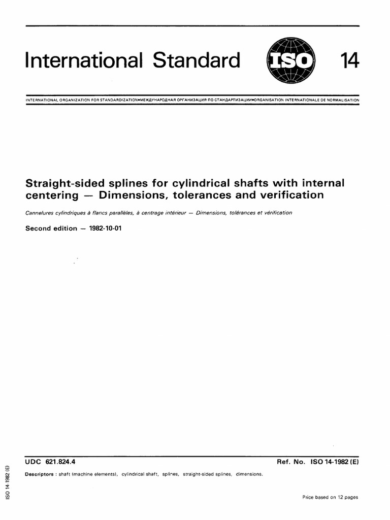 ISO 14-1982: Straight-Sided Splines Guide | PDF | Engineering Tolerance ...
