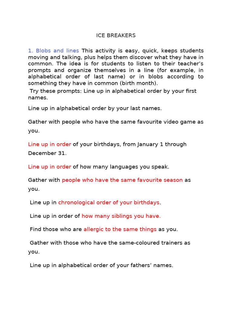 Icebreakers For The First Week of School | PDF