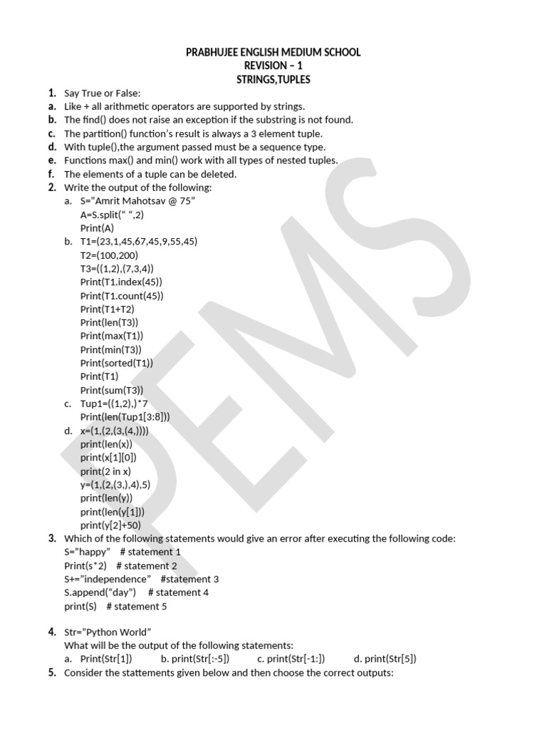 Revision 1 Strings Tuples-1 | PDF | Computer Programming