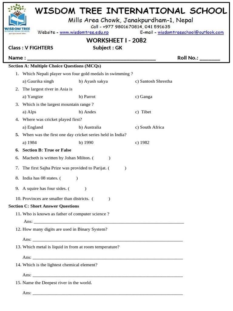 G 5 GK Tihar Chhath Worksheet | PDF