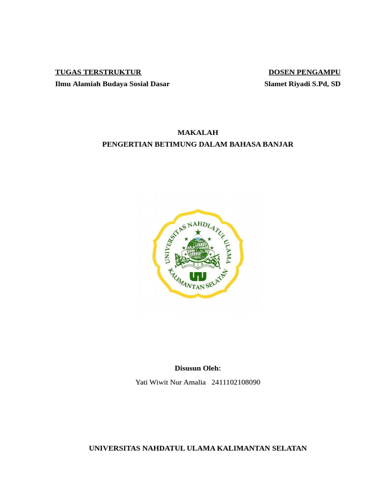 Makalah Pengertian Batimung Dalam Adat Budaya Banjar | PDF
