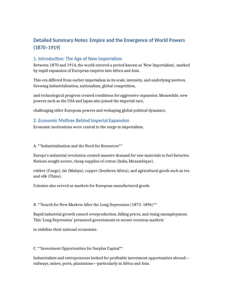 Detailed Imperialism Summary | PDF | British Empire | Imperialism