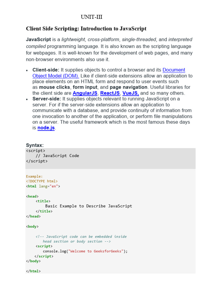 Unit-III | PDF | Document Object Model | Html