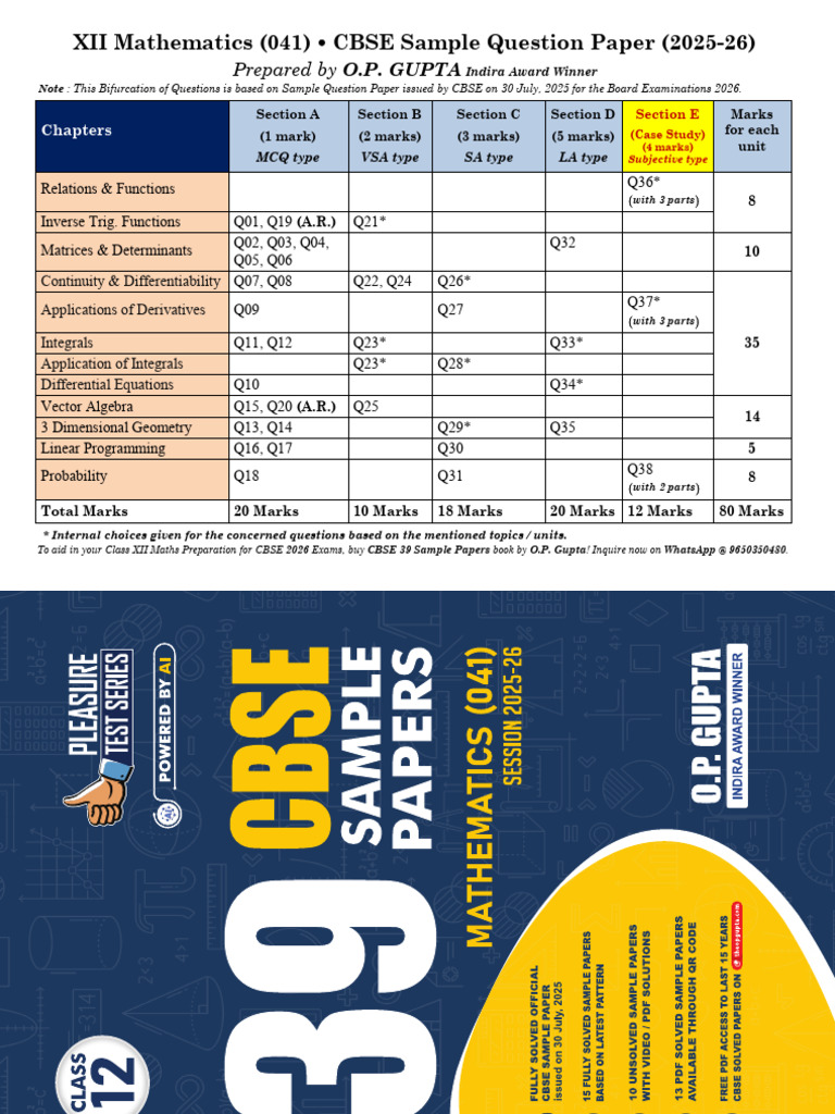 XII Maths-Blueprint (2025-26) - O.P. GUPTA | PDF | Applied Mathematics ...
