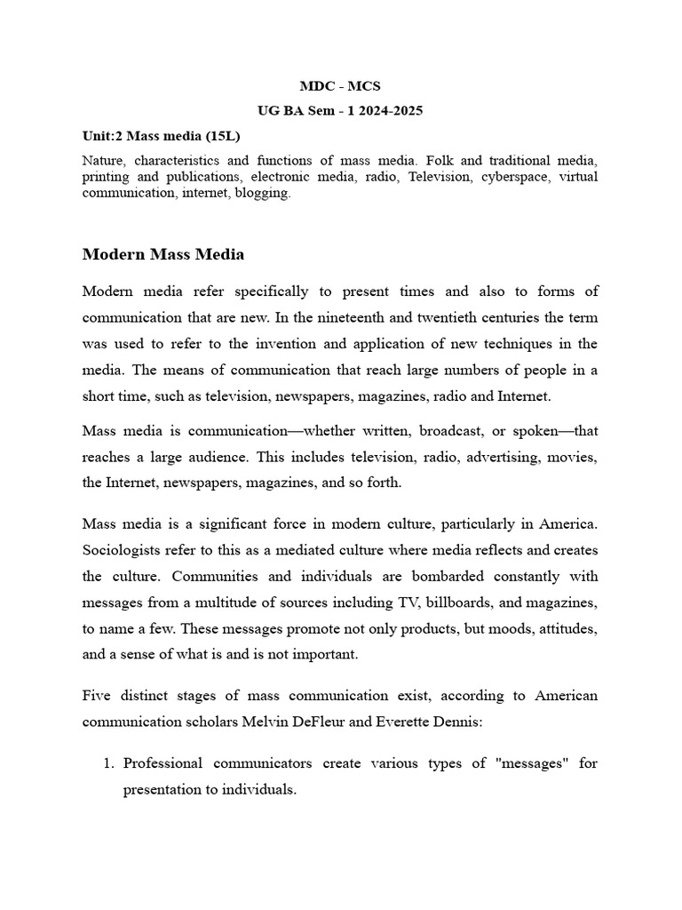 Unit-2 Modern Mass Media | PDF | Broadcasting | Radio