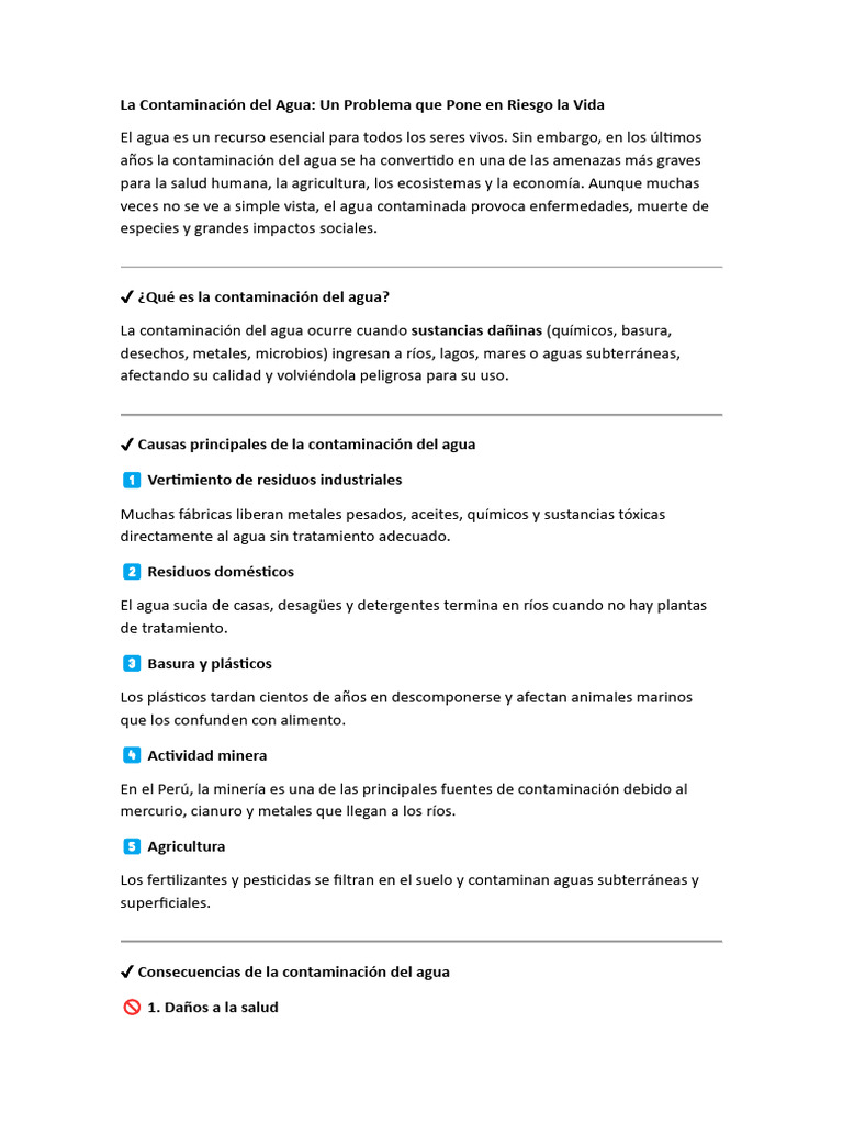 La Contaminación Del Agua Un Problema Que Pone en Riesgo La Vida | PDF ...