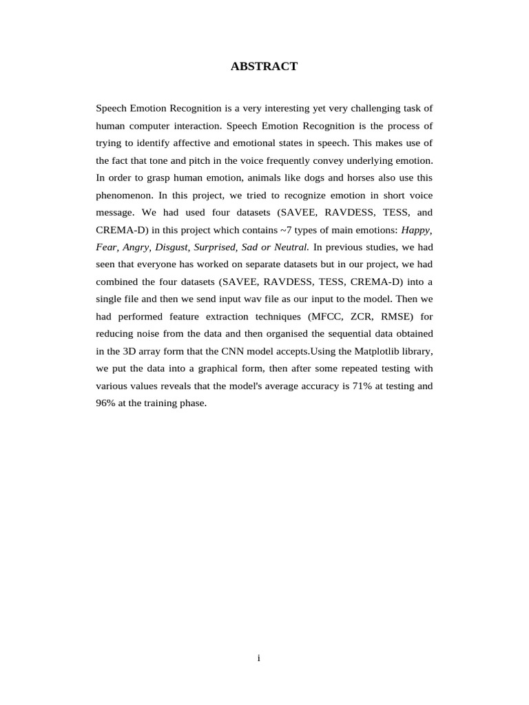 Speech Emotion Recognition Mini Project Final Report | PDF | Machine ...