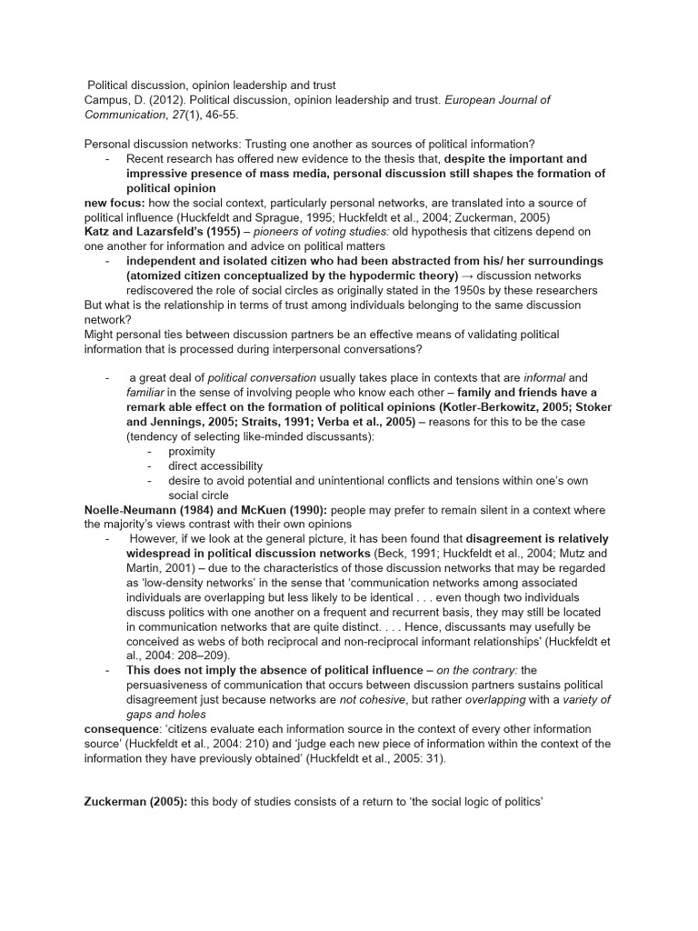 Political Discussion, Opinion Leadership and Trust | PDF | Expert | Blog