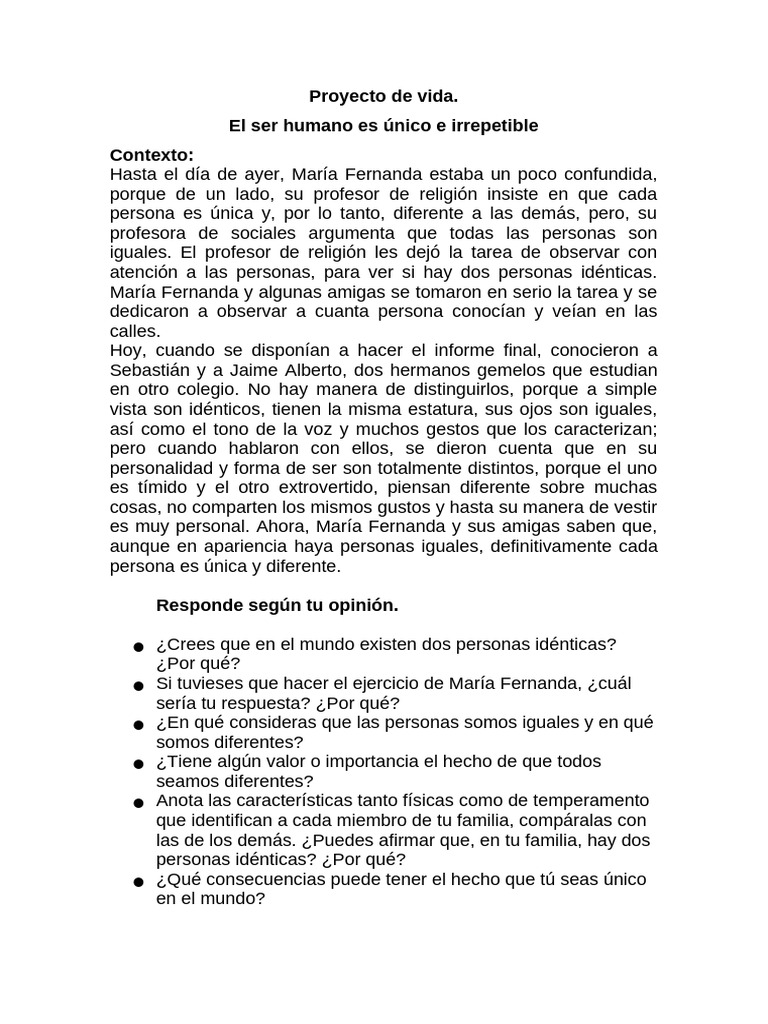 El Ser Humano Es Único Taller 1 Colintegrado | PDF