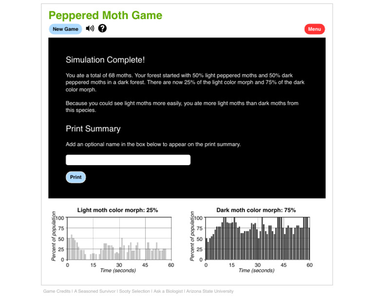 Peppered Moths Natural Selection Game | PDF
