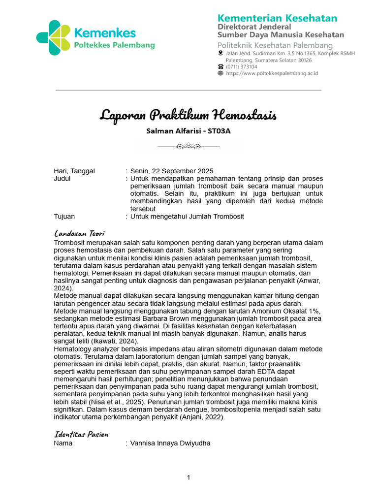 Jumlah Trombosit ST03A Salman Alfarisi | PDF