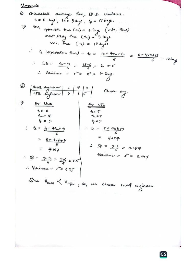 Project Management (Numericals) | PDF