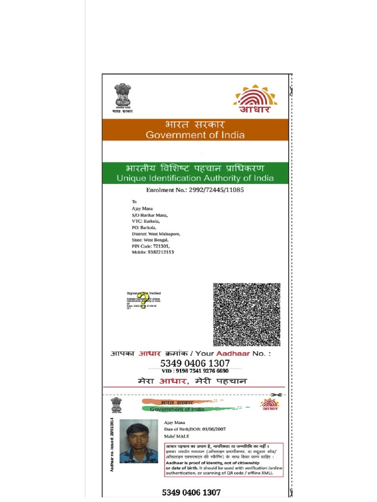 Adhaar Front PDF | PDF