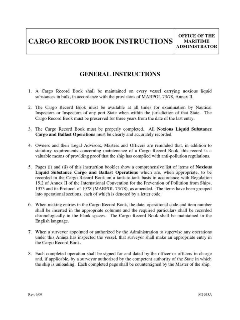 Cargo Record Book Instr | PDF | Port | Ships