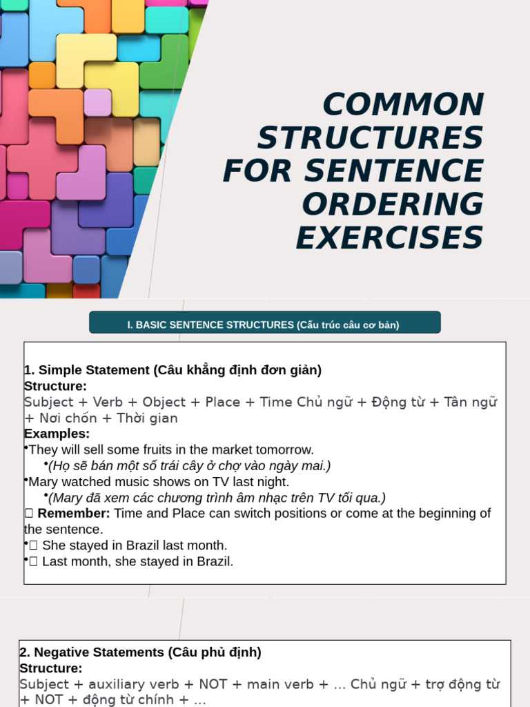 Common Structures For Sentence Ordering Exercises | PDF