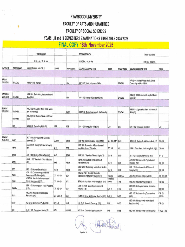 Final Time Table 18-11-2025 | PDF