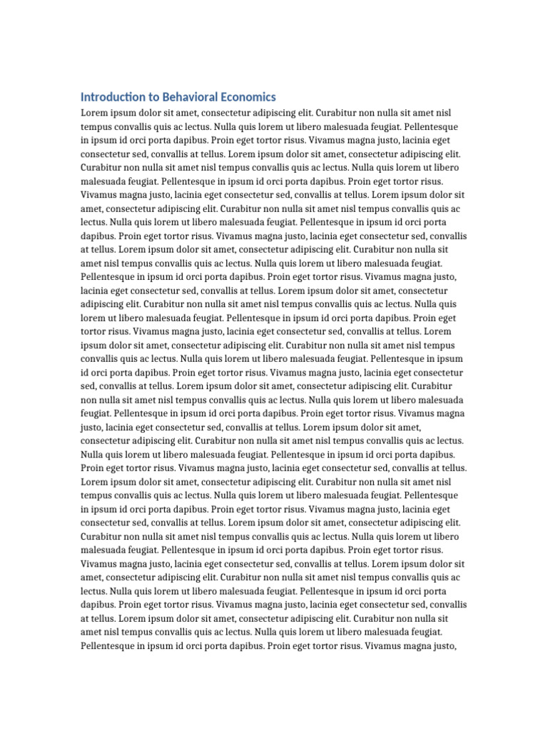 Introduction To Behavioral Economics | PDF