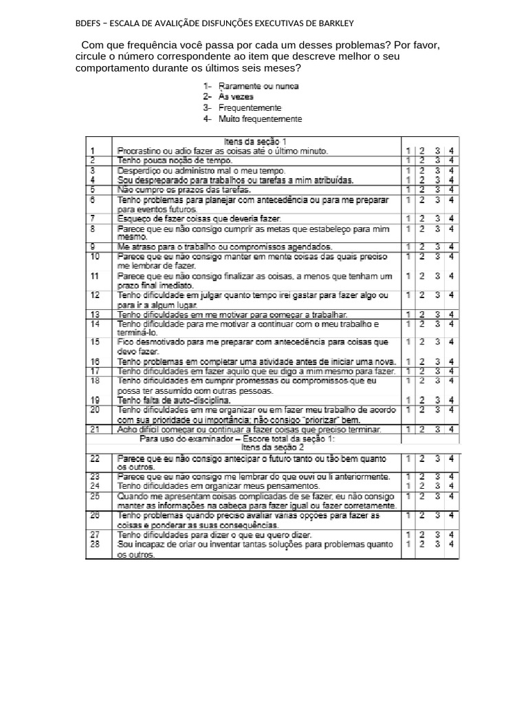 BDEFS Tdah Funções Executivas | PDF