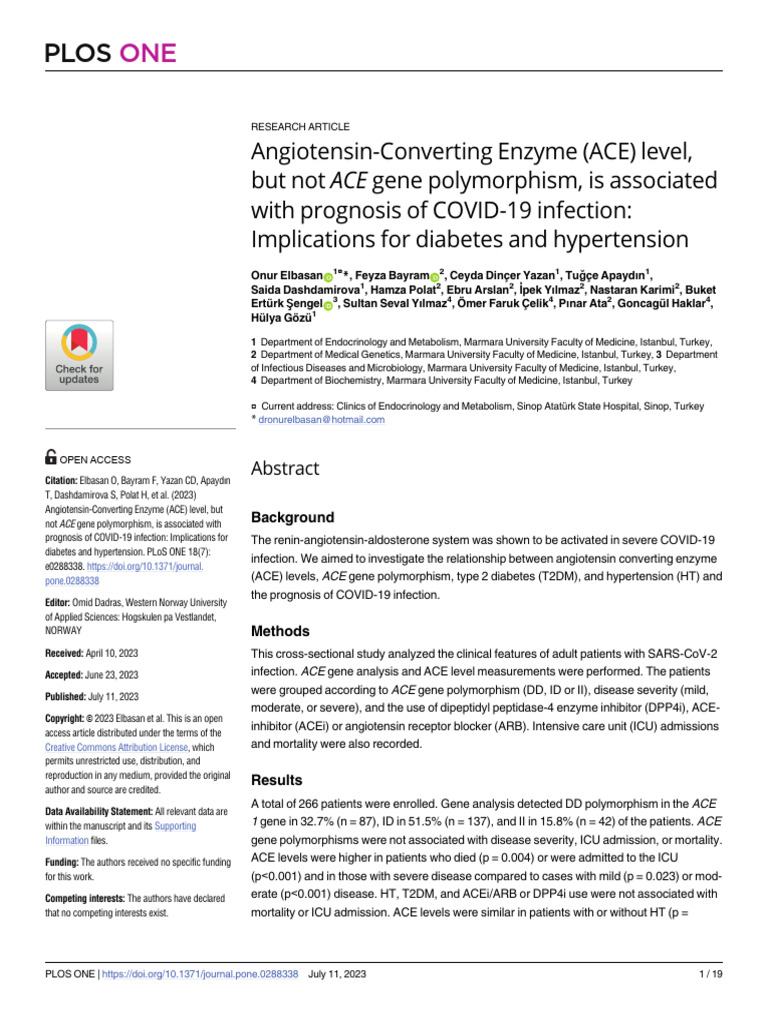 Angiotensin-Converting Enzyme (ACE) Level, But Not ACE Gene ...