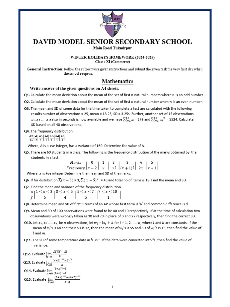 XI (Commerce) Winter Break Homework_2024-25_28122024_162747 (1) | PDF ...