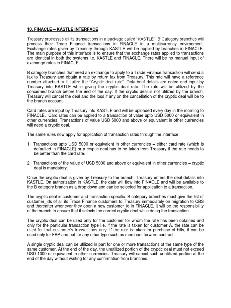 Finacle - Kastle Interface | PDF | Financial Transaction | Exchange Rate
