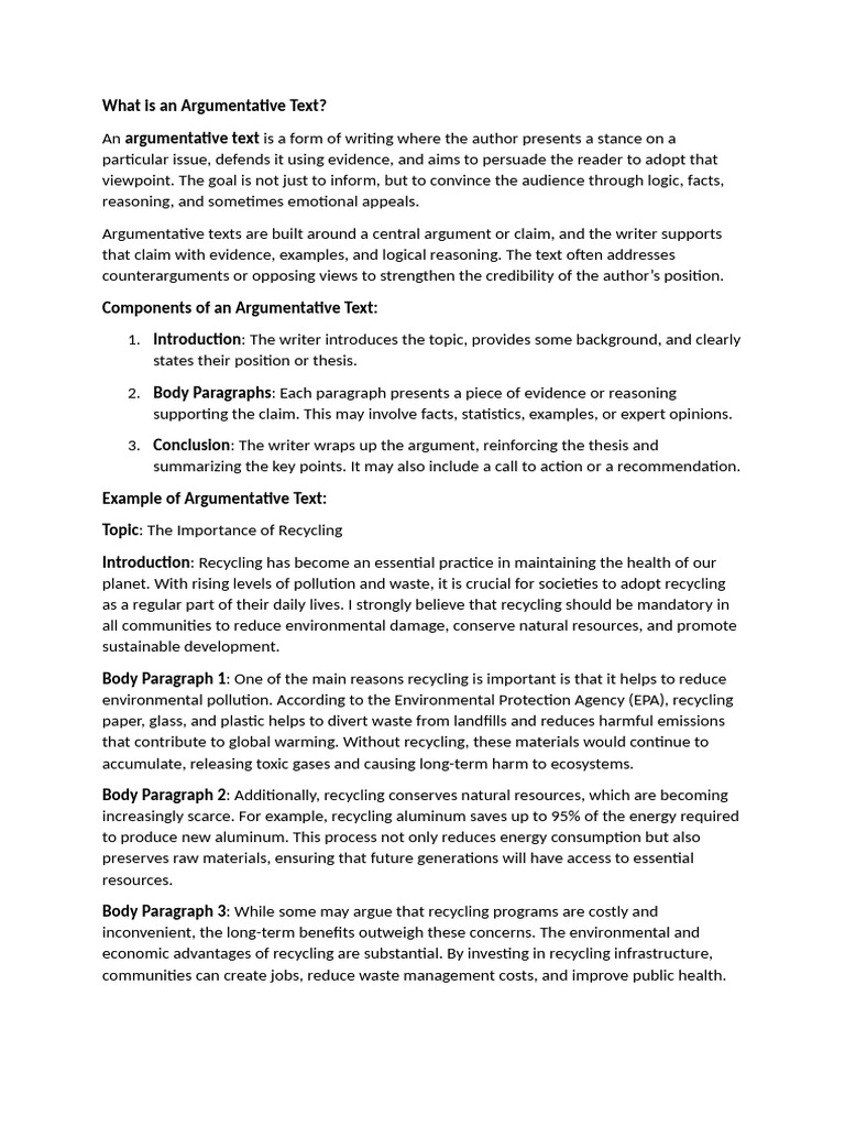 Understanding Argumentative Texts | PDF | Recycling | Waste