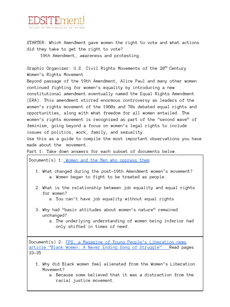 Women Graphic Organizer - Civil Rights Student Activity | PDF ...