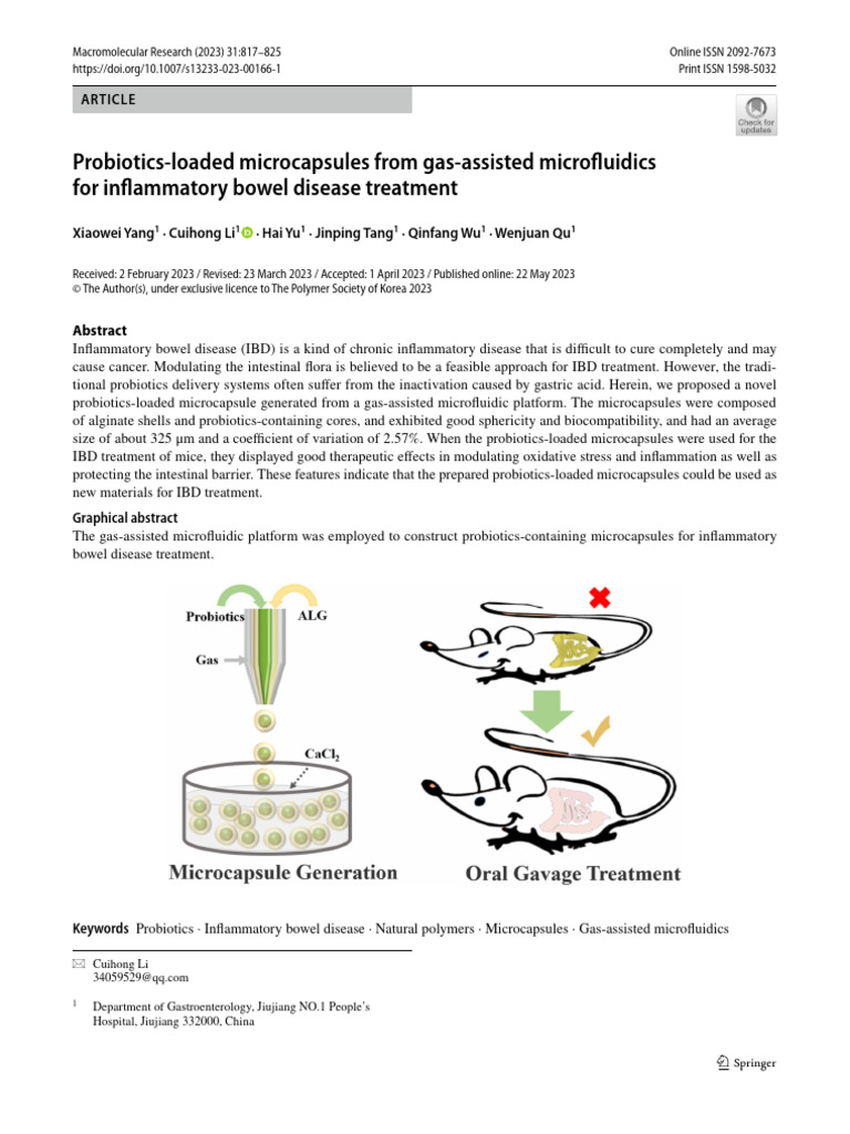 Probiotics-loaded Microcapsules From Gas-Assisted Microfluidics for ...