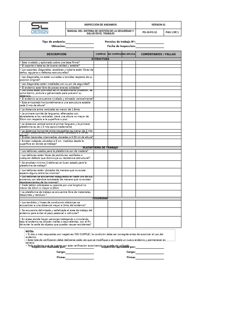 Inspección de Andamios: Checklist de Seguridad | PDF | Andamio
