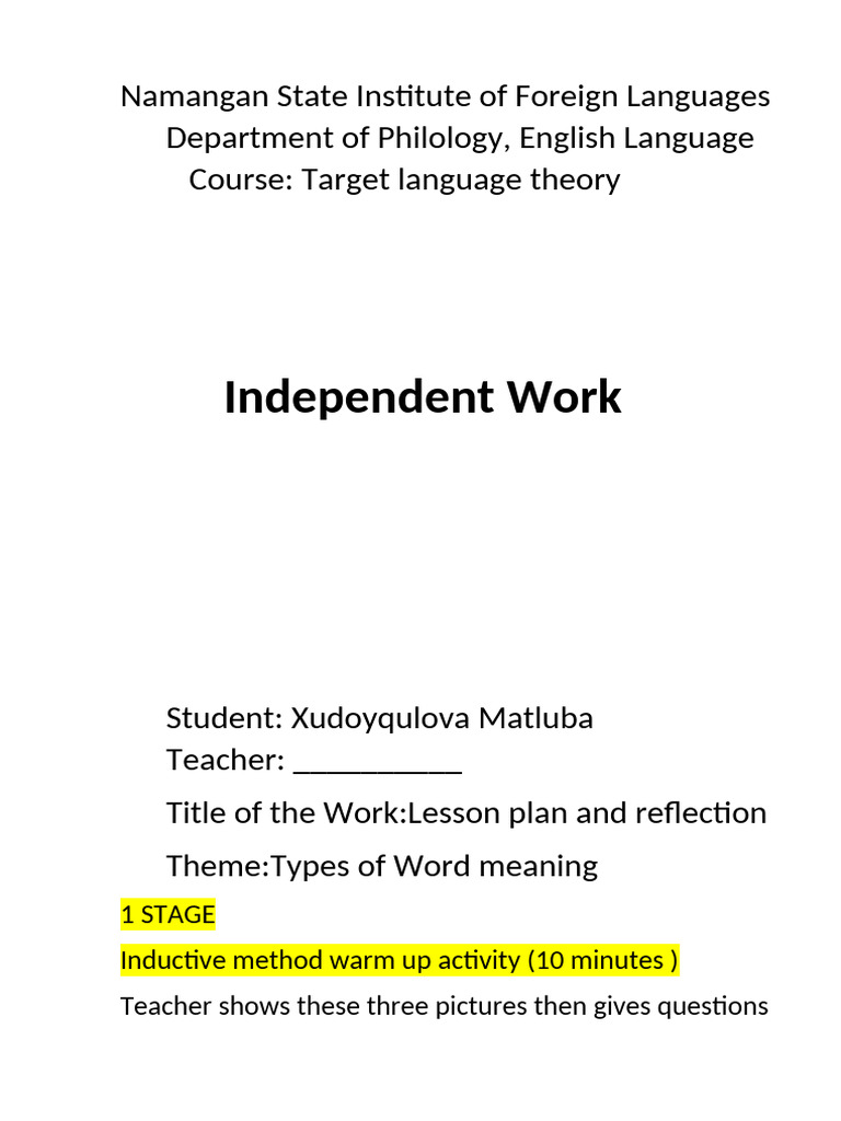 Matluba CR INDEPENDENT WORK | PDF | Affect (Psychology) | Cognition