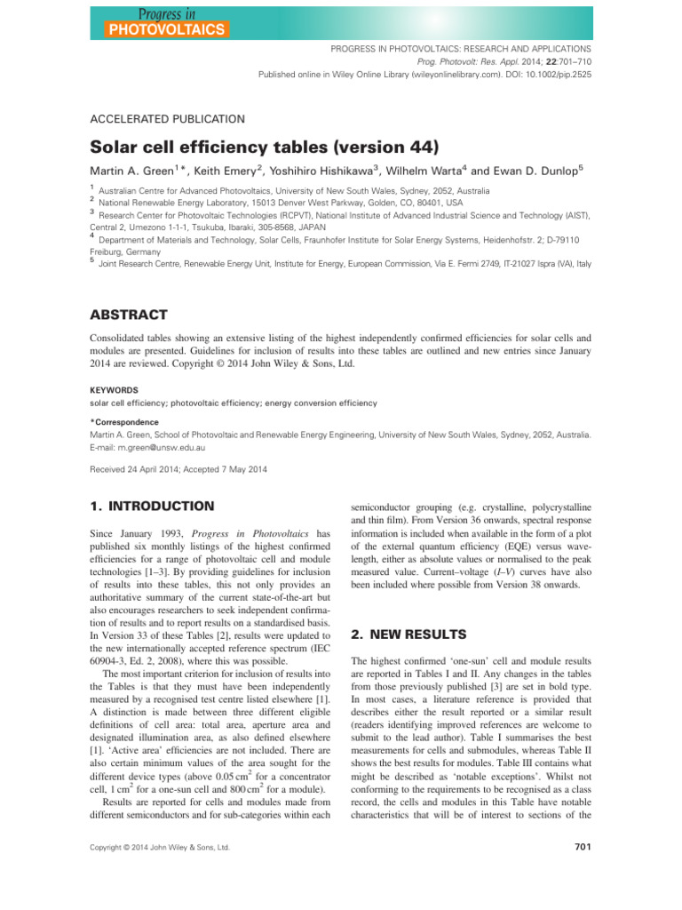 Solar Cell Efficiency Tables v44 | PDF | Photovoltaics | Thin Film ...