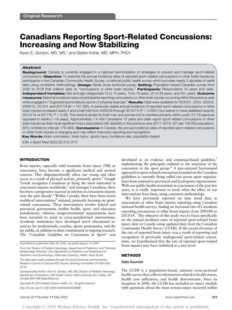 Canadians Reporting Sport-Related Concussions | PDF | Concussion ...