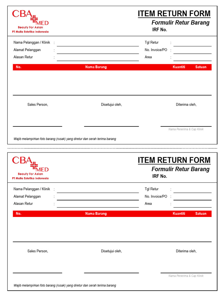 Cust Retur Form | PDF