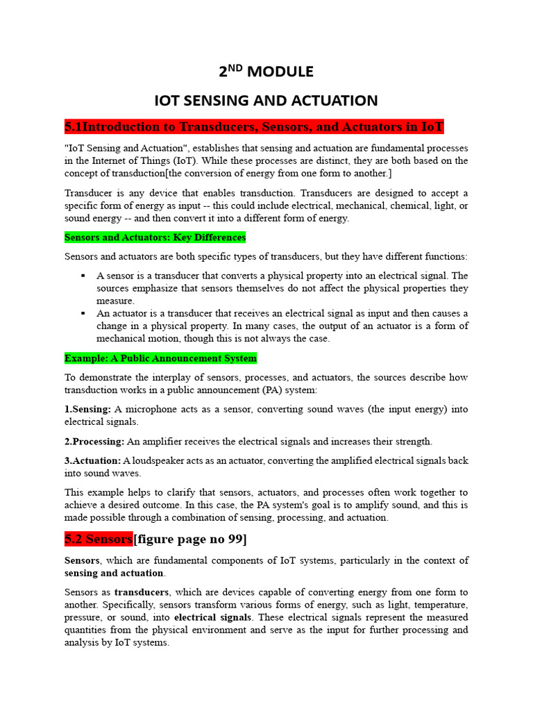 IOT Module2 Printed Notes | PDF | Sensor | Actuator