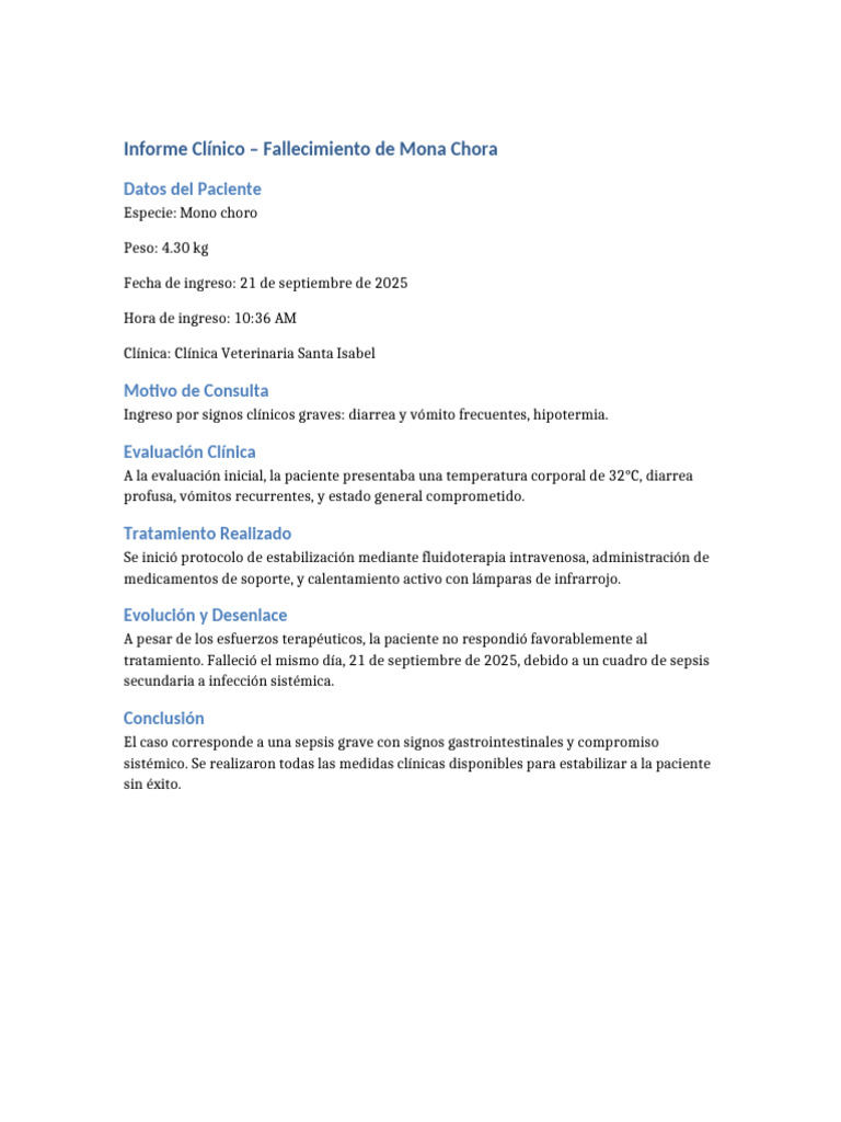 Informe Mona Chora Sepsis | PDF