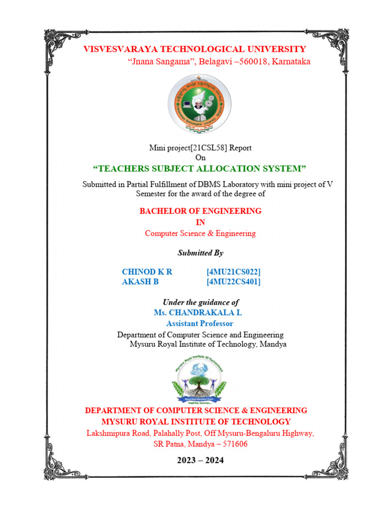 Mini Project Front Page | PDF