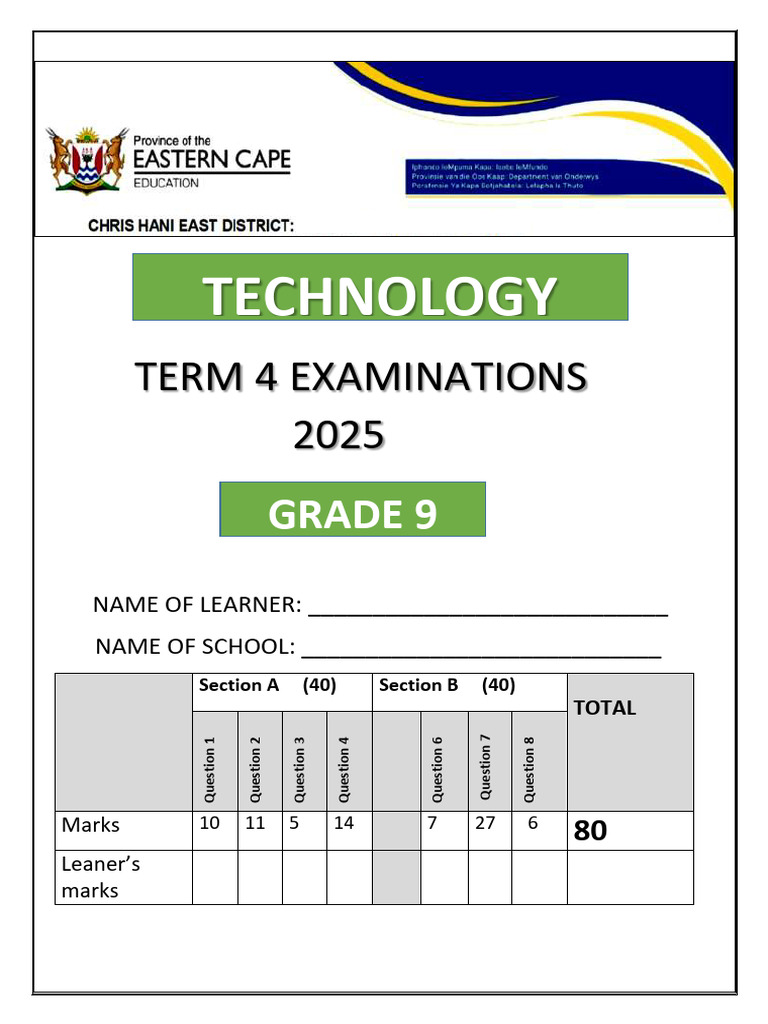 Technology Grade 9 Term 4 Exams 2025 | PDF | Ductility | Corrosion