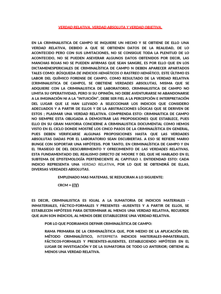 Verdad Relativa y Absoluta en Criminalística | PDF | Verdad | Ciencia ...