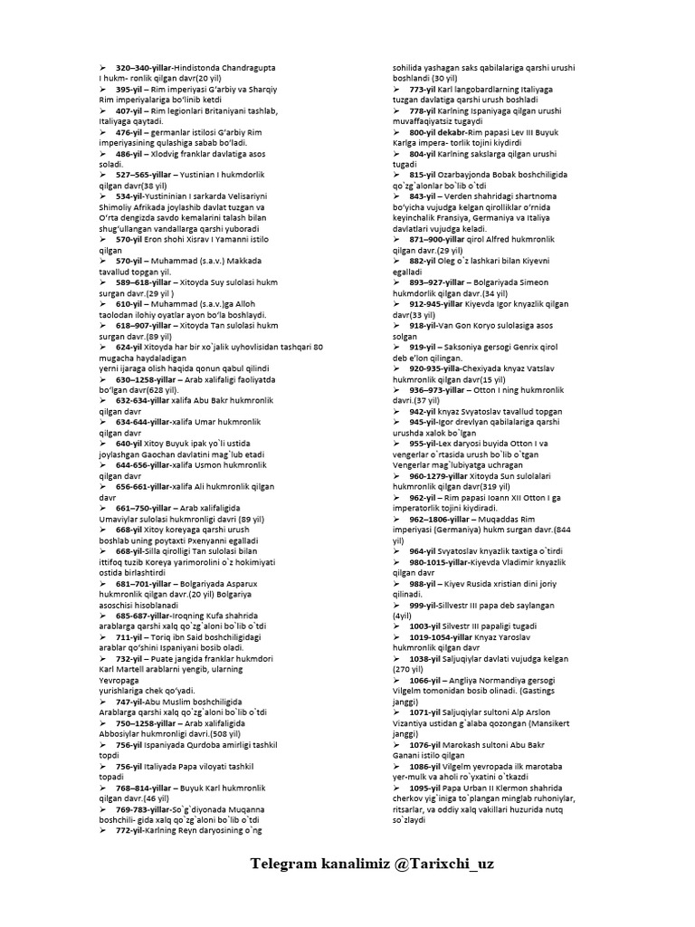 7sinf Jahon Tarxi Xronologiya | PDF
