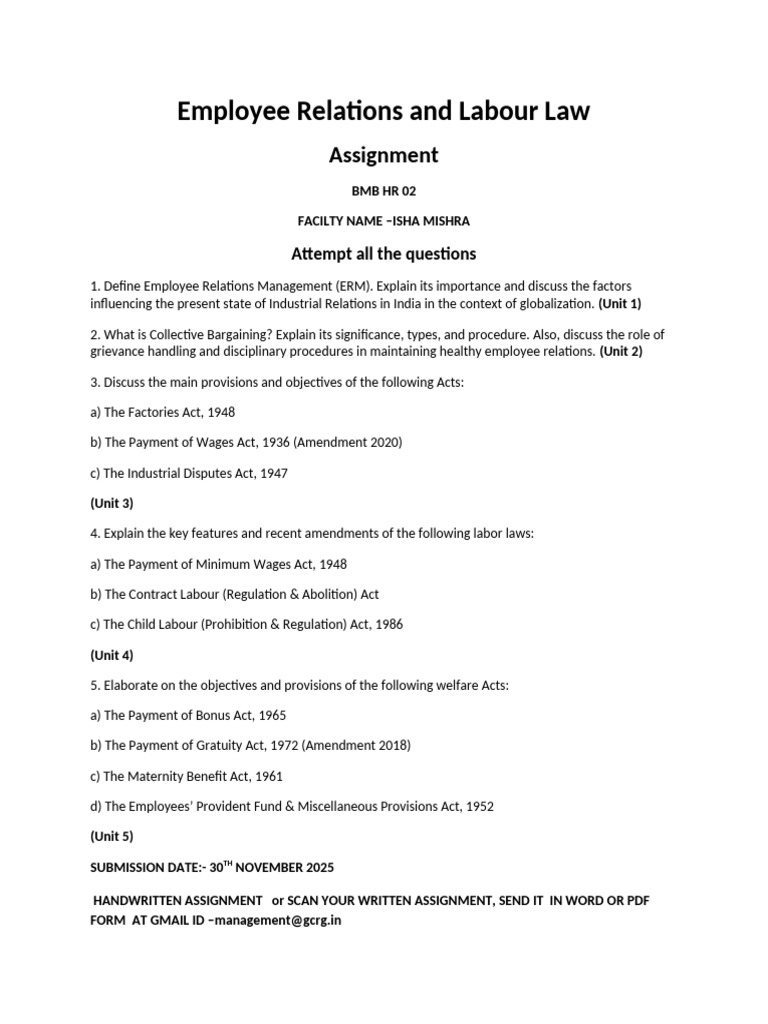 Employee Relations and Labour Law Guide | PDF