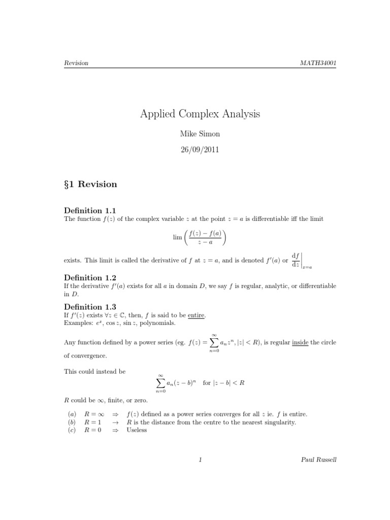 Applied Complex Analysis Pdf Trigonometric Functions Power Series