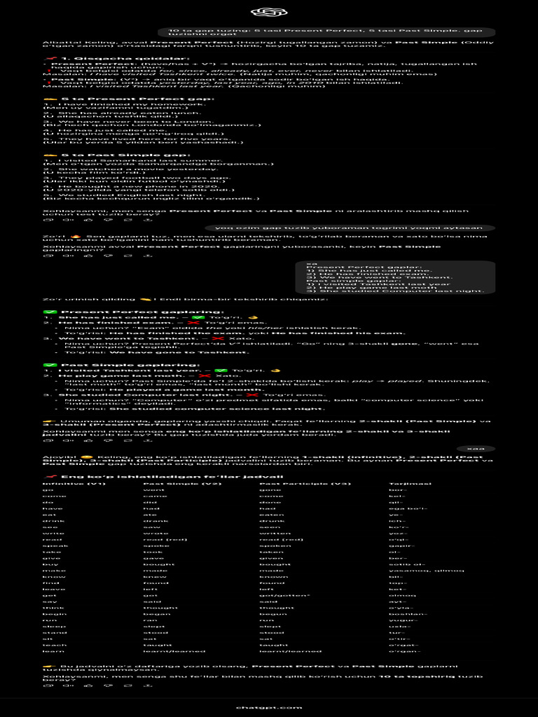 Present Perfect Va Past Simple 2 | PDF