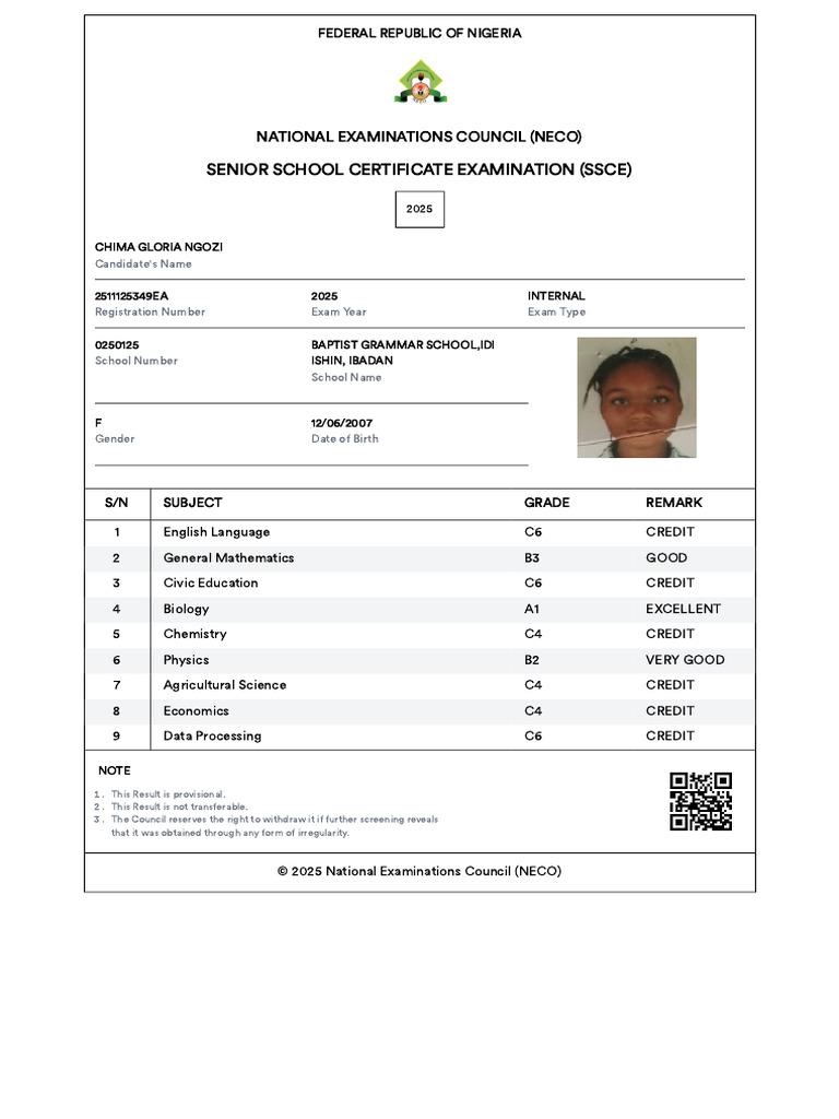 NECO Results Portal | PDF